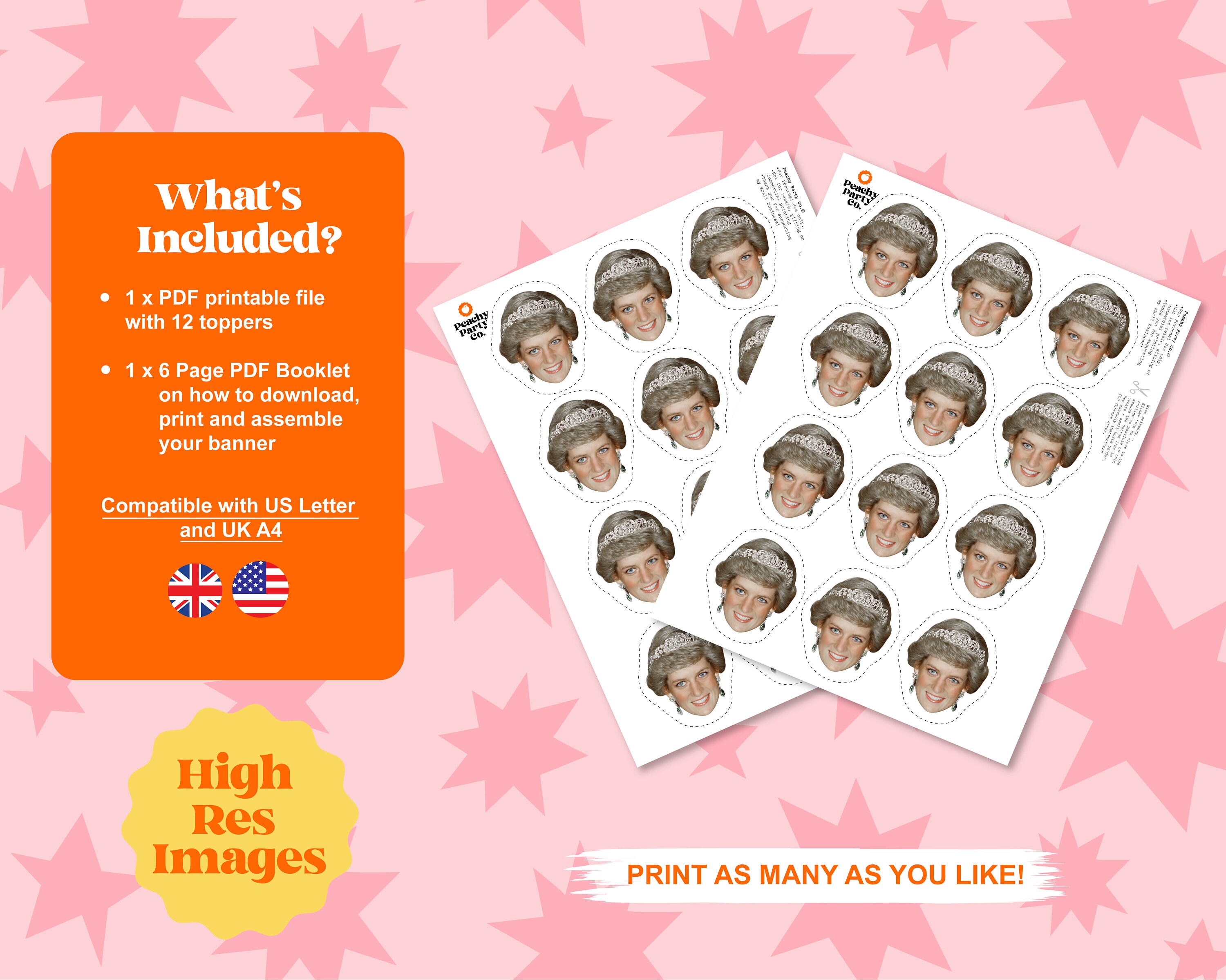 Princess Diana Cupcake Toppers Princess Diana Party - Etsy
