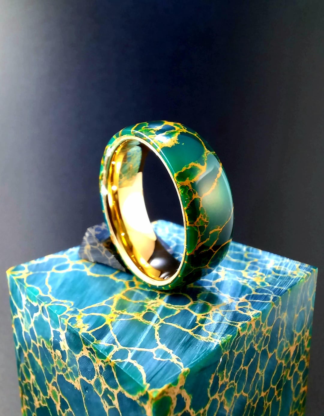 Arizona Jade Tru-stone Ring With a Gold Plated Tungsten Liner - Etsy