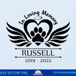 Pet Memorial, in Loving Memory Svg | Pawprint With Wing Split Monogram ...