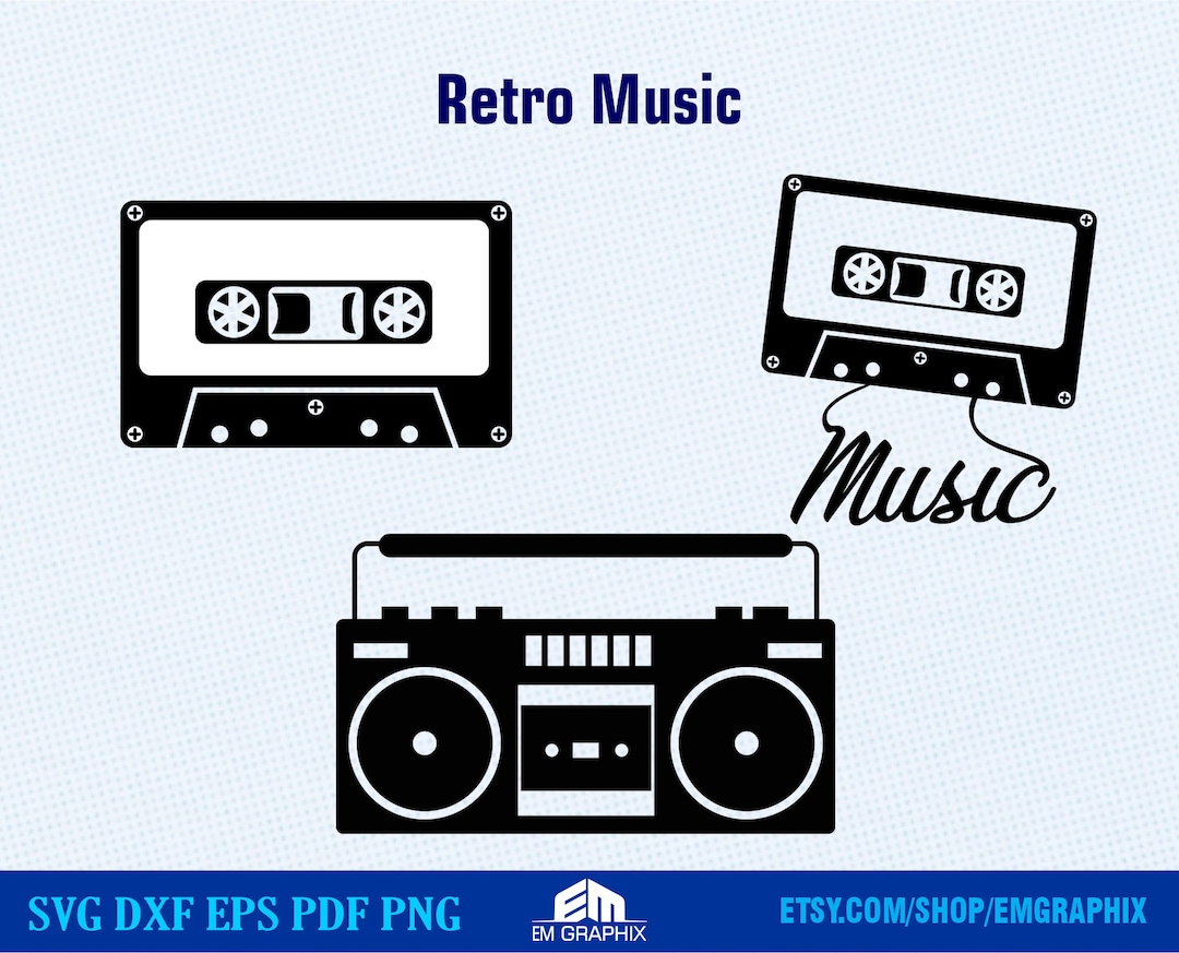 Retro Music SVG: Boombox & Mixtape Clipart (digital Download) - Etsy