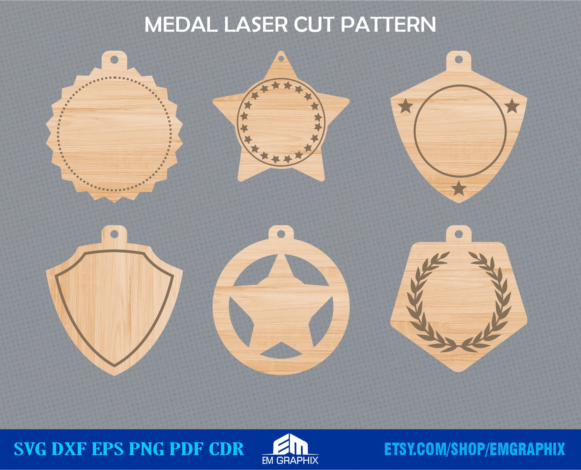 Award Medal Laser Cutting Template | Blank Wooden Medal Cut Pattern for ...