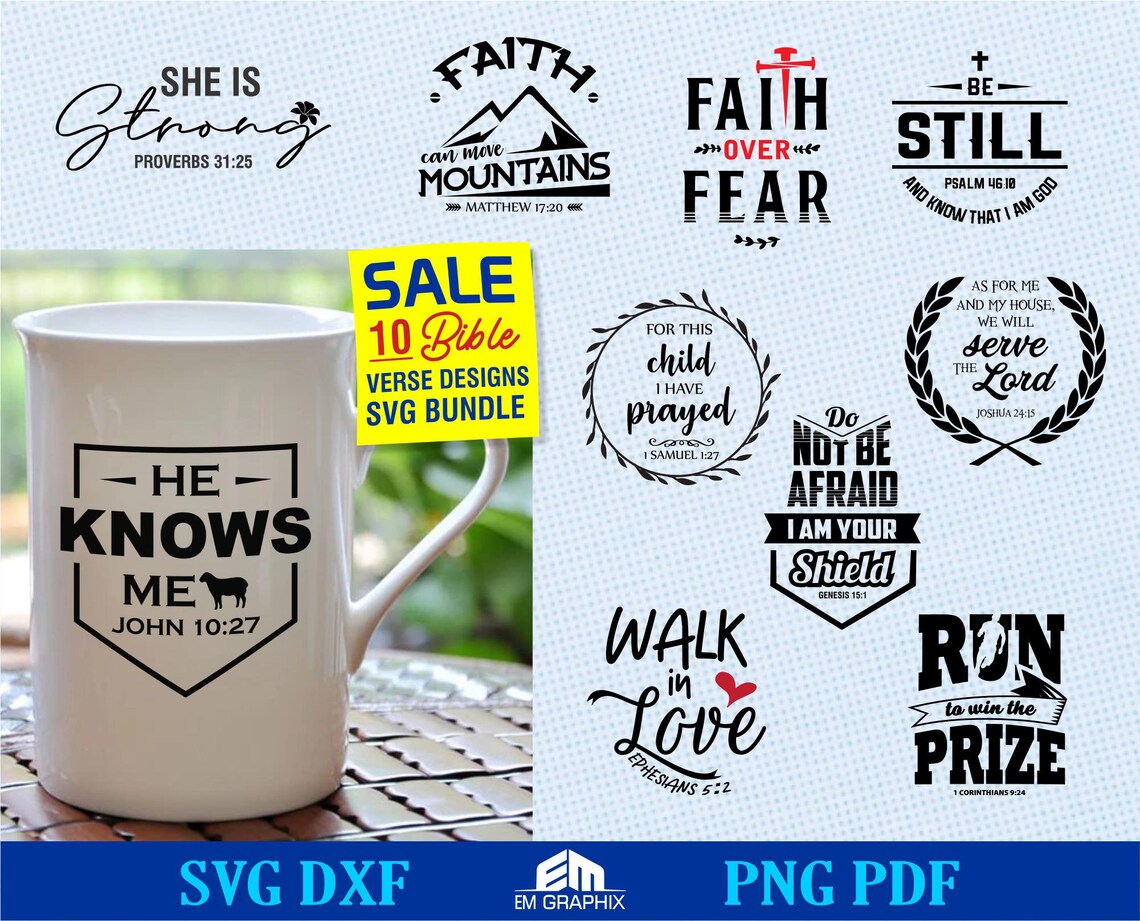 10 Bible Verse Designs SVG Bundle Christian Scripture Bundle | Etsy