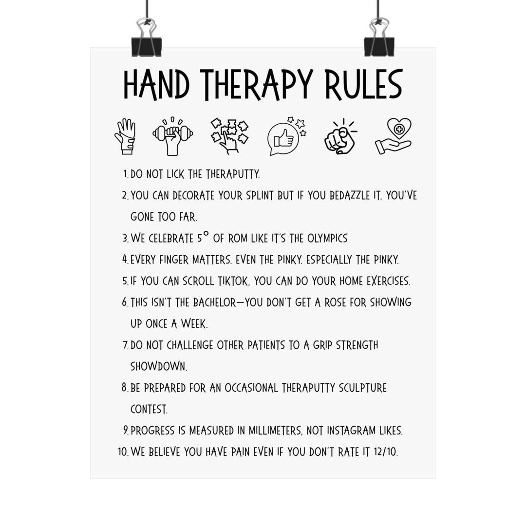 Funny Hand Therapy Rules Poster, Matte Vertical Poster for Hand Therapy ...