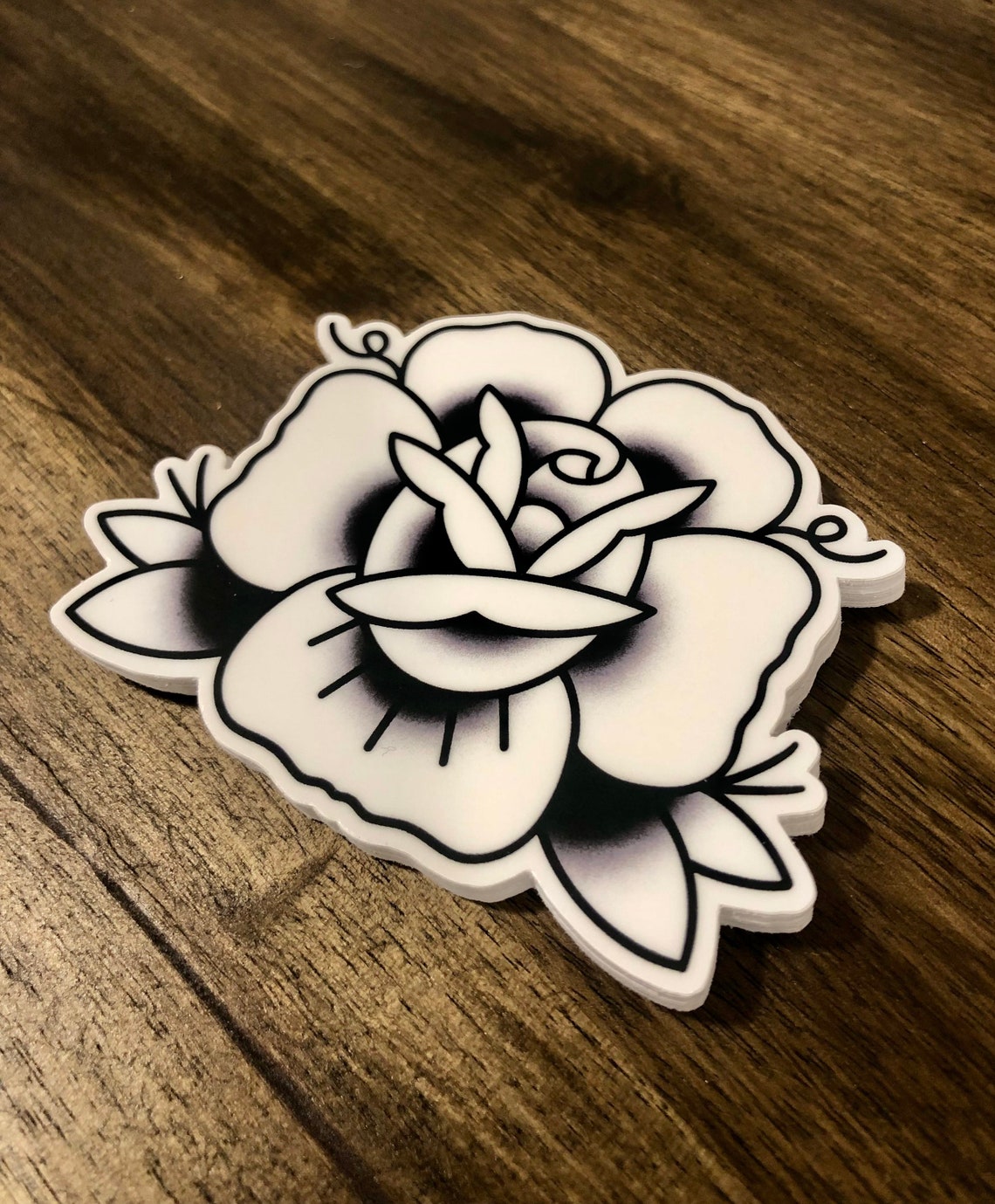 Traditional Rose Vinyl Sticker - Black and White - Etsy