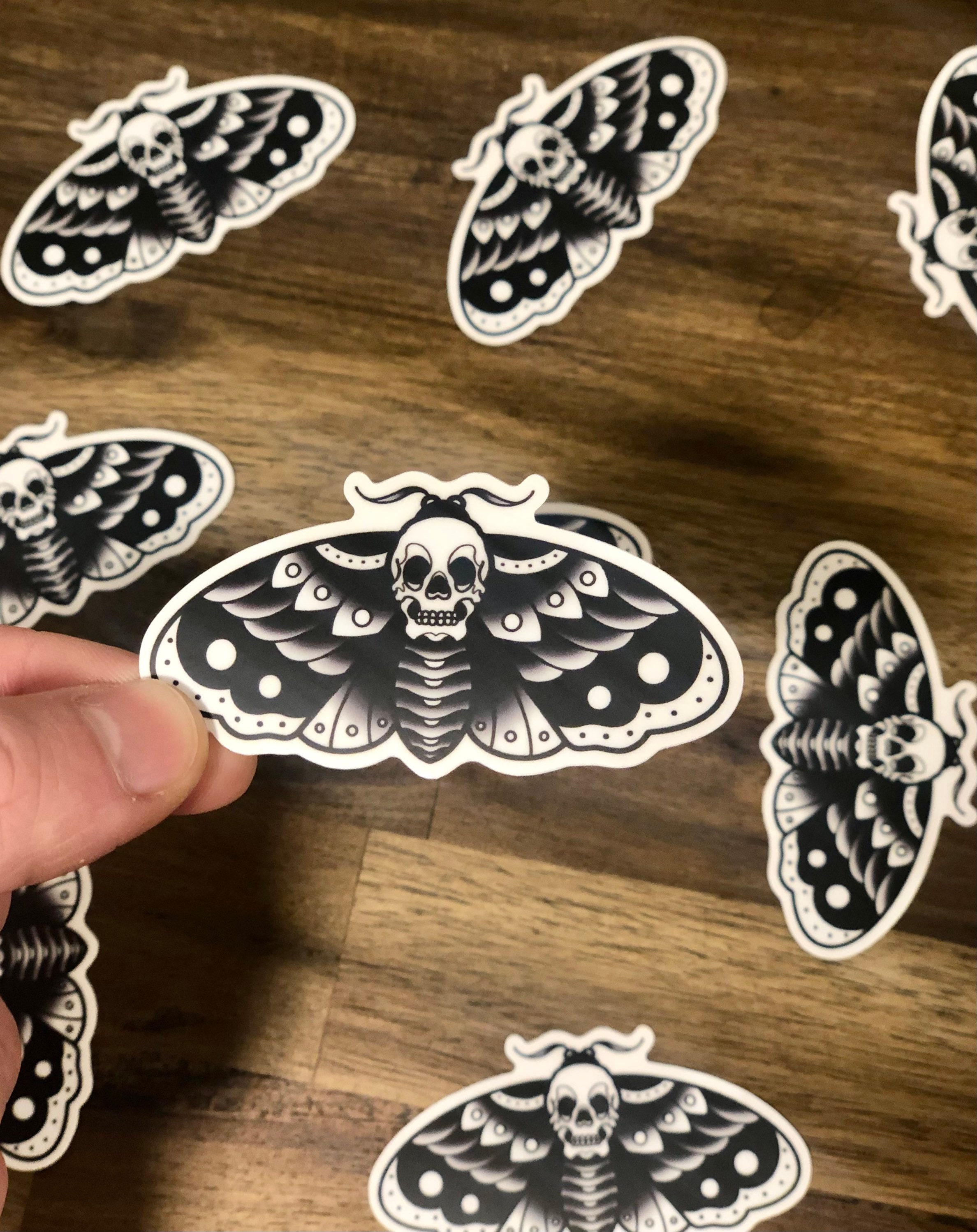 Traditional Death Moth Black and White Vinyl Sticker - Etsy