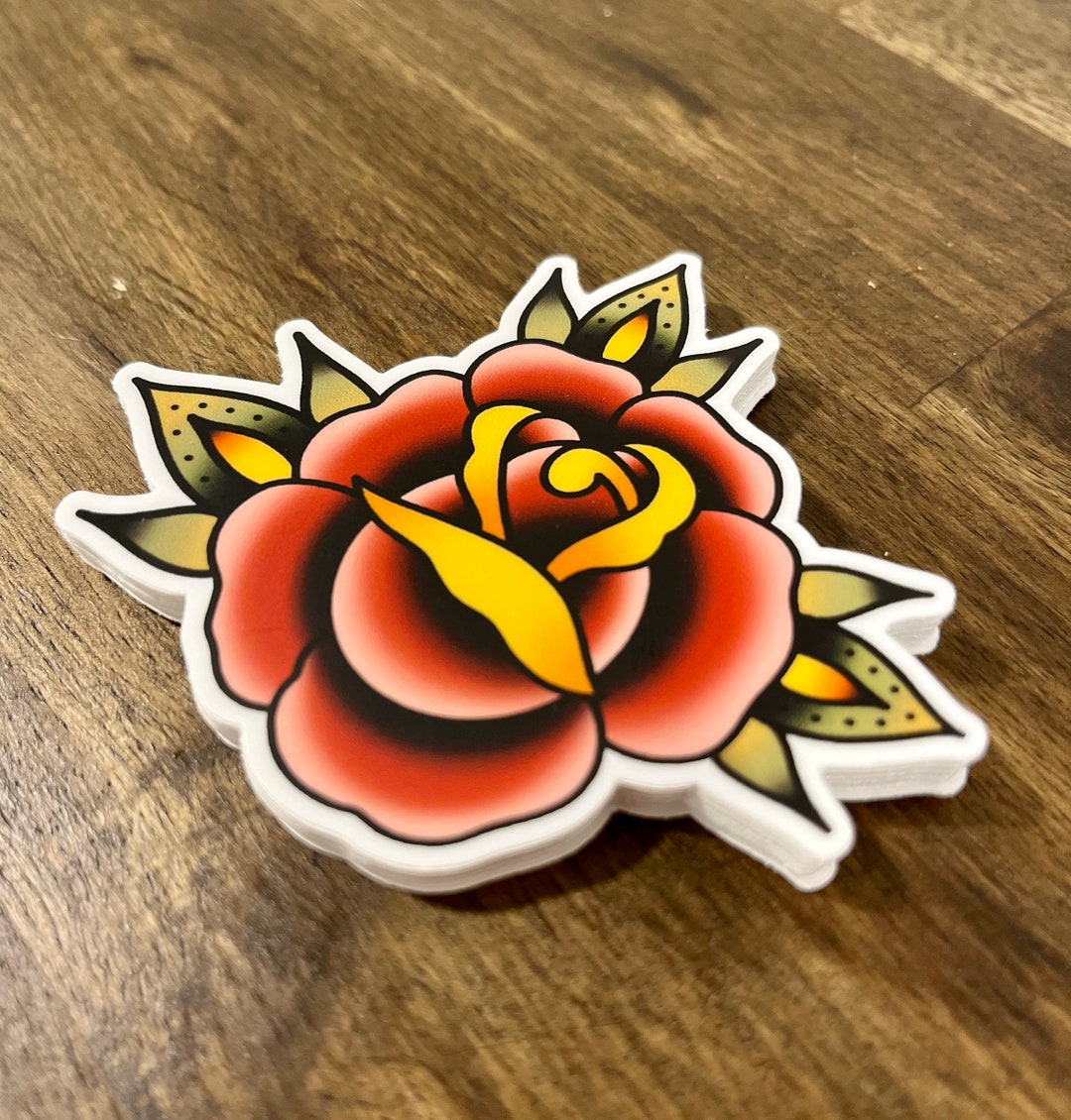 Traditional Rose Vinyl Sticker - Etsy