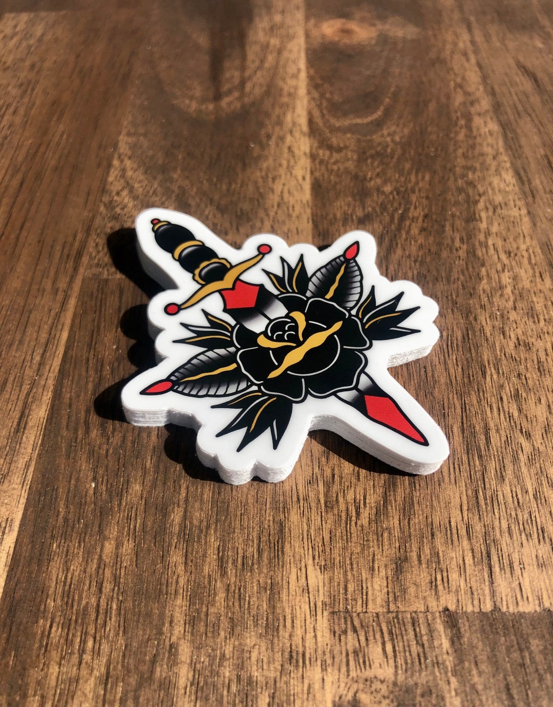Traditional Tattoo Rose & Dagger Vinyl Sticker - Etsy