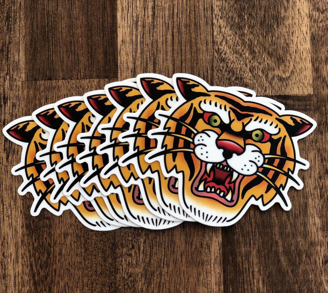 Traditional Tattoo Style Tiger Sticker-vinyl Sticker - Etsy