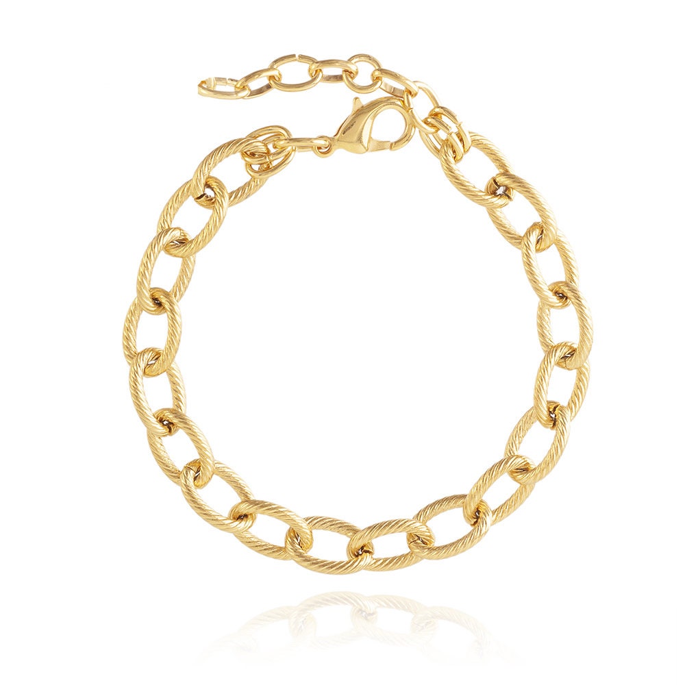 18K Gold Link Chain Bracelet | Gold Chunky Bracelet | Oval Chain ...