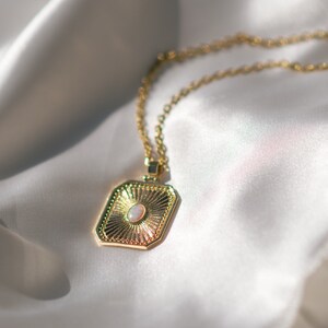 Dreamy Large Gold-filled Opal Rectangular Medallion, Celestial Oval Opal Pendant, Chunky Gold ...