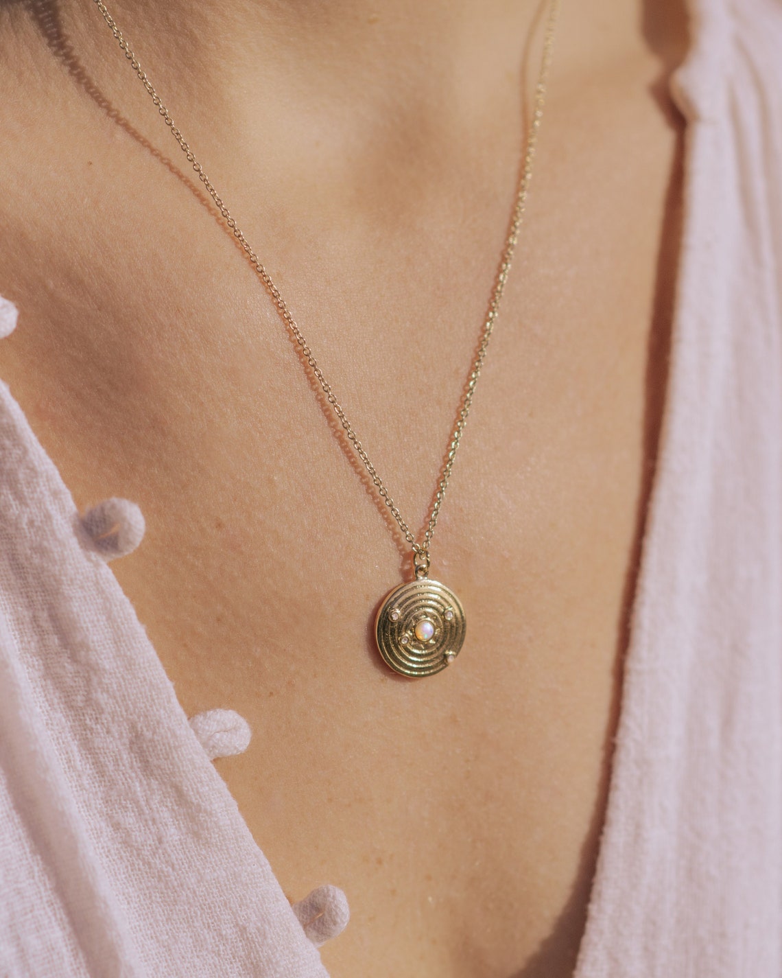 Celestial Gold and Opal Medallion Necklace, Solar System Themed Coin ...