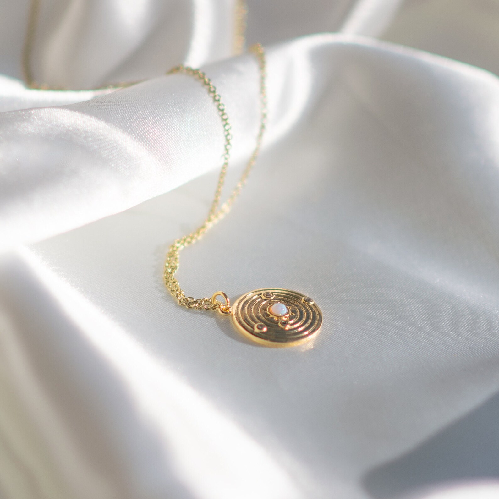 Celestial Gold and Opal Medallion Necklace, Solar System Themed Coin ...