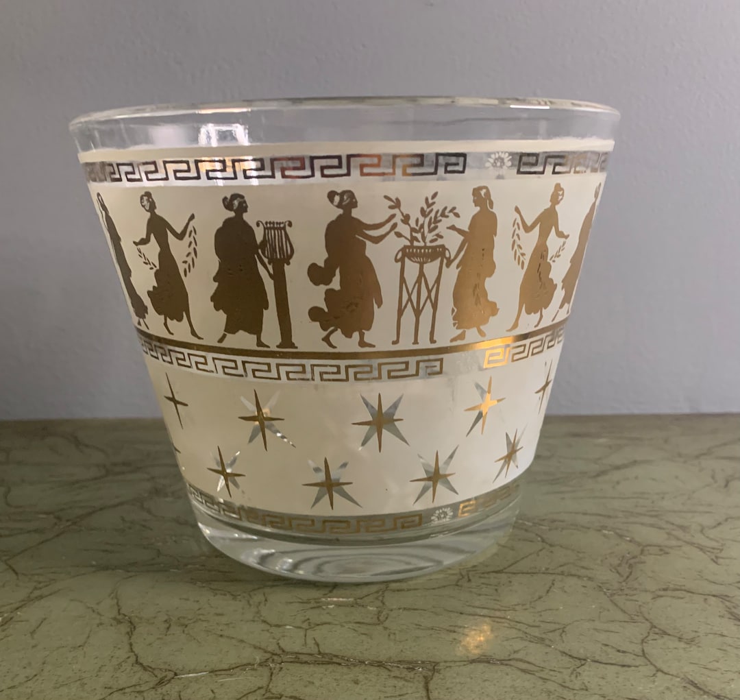 Vintage MCM Aldon Glass Ice Bucket | Grecian Goddess & Atomic Stars - Etsy