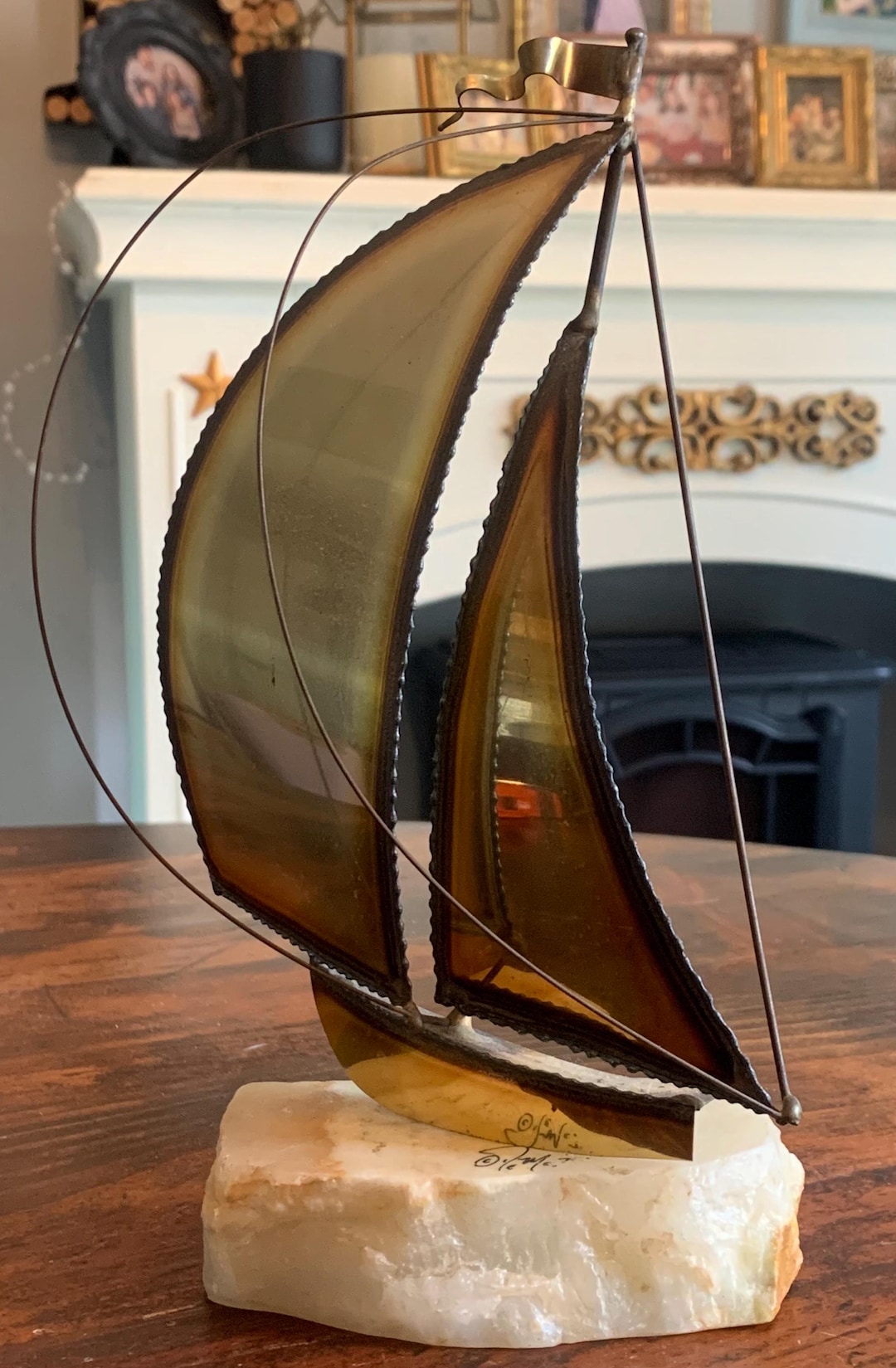Vintage John Demott Brass Sailboat | Signed | Marble Base | - Etsy
