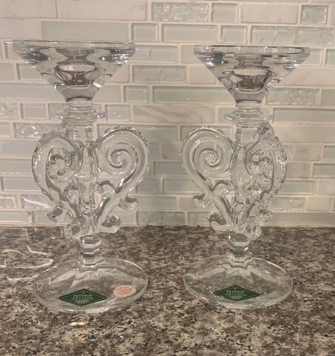 Set of 2 Shannon Crystal Candle Holders, 6 1/2, Ireland, Taper Pedestal ...