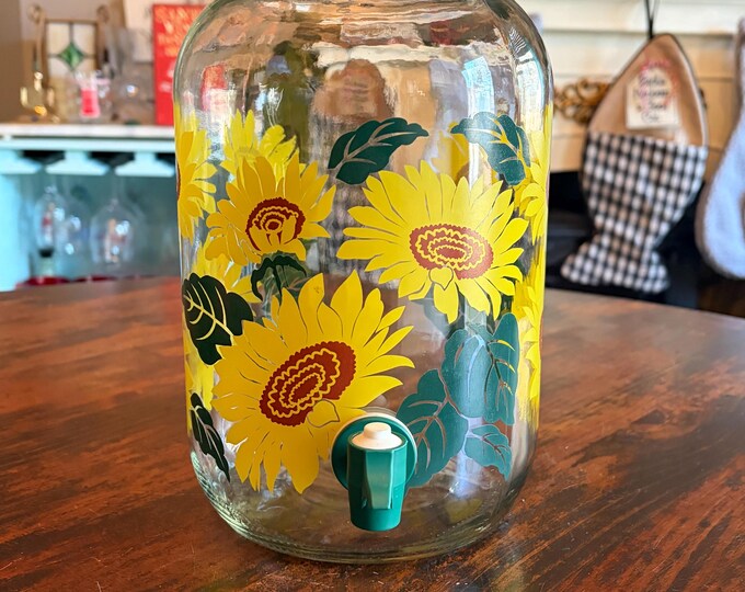 Vintage Sunflower Sun Tea Jar/gallon Glass Jar/ Jug /beverage Dispenser ...