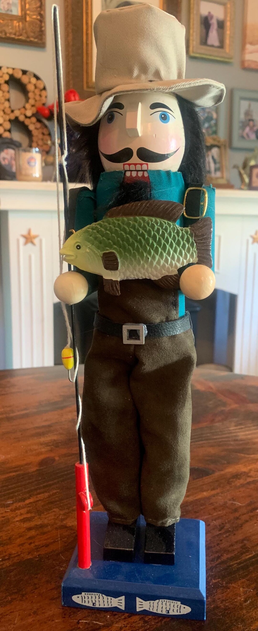 Whimsical Wooden Fisherman Nutcracker | Fishing Pole | Fish | 14-inch ...