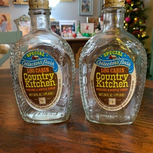 One Vintage Log Cabin Country Kitchen Syrup Bottle | Collectors Flask ...