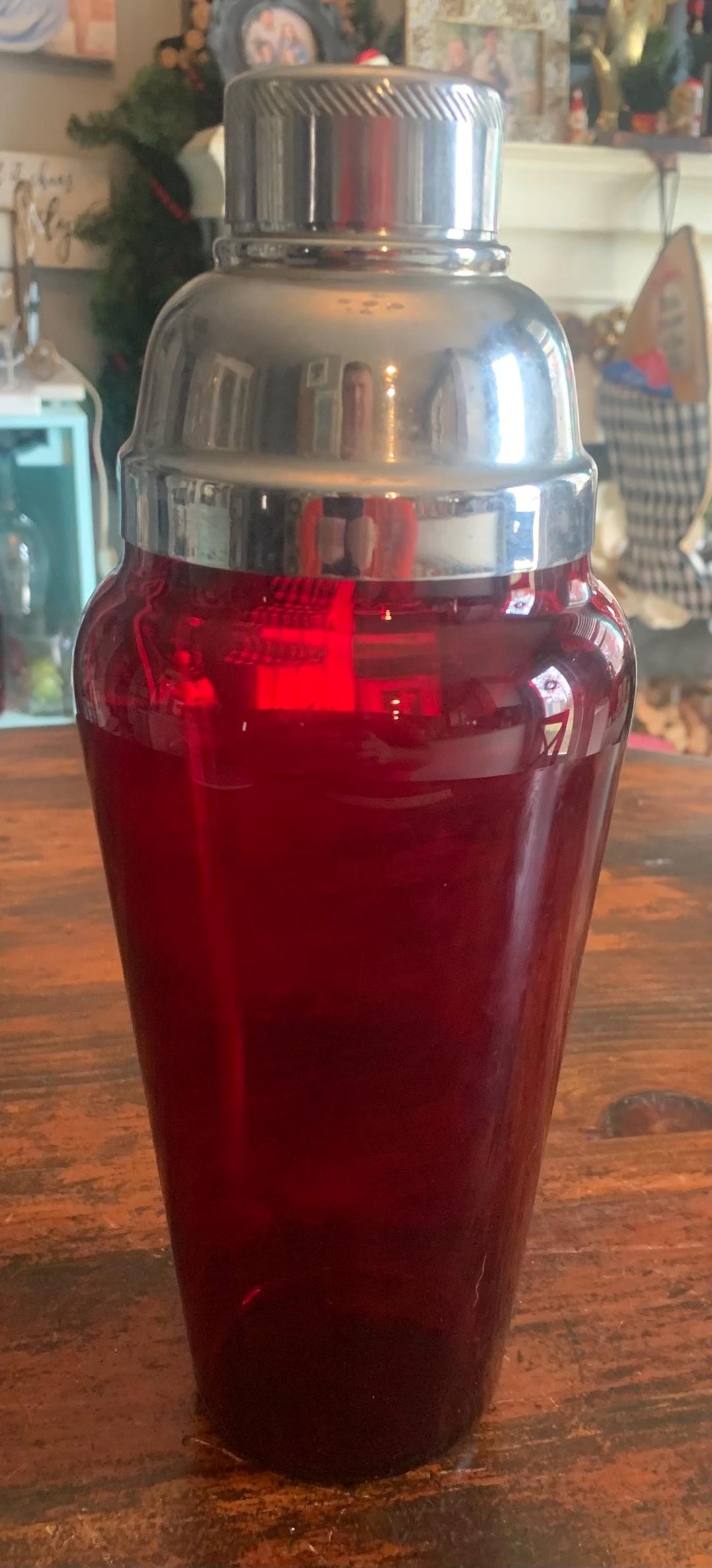 Atomic Mid-century Ruby Red Blown Glass Cocktail Shaker | Chrome Top | MCM | - Etsy