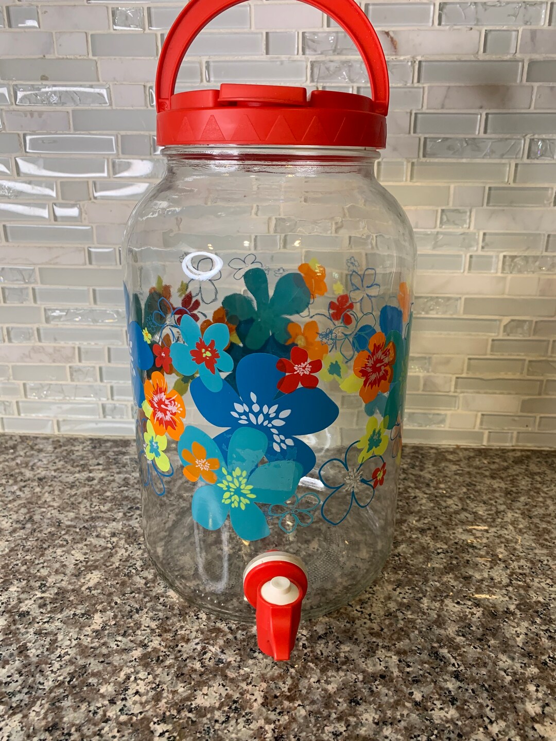 Vintage Glass Sun Tea Beverage Dispenser Floral Design Flowers - Etsy