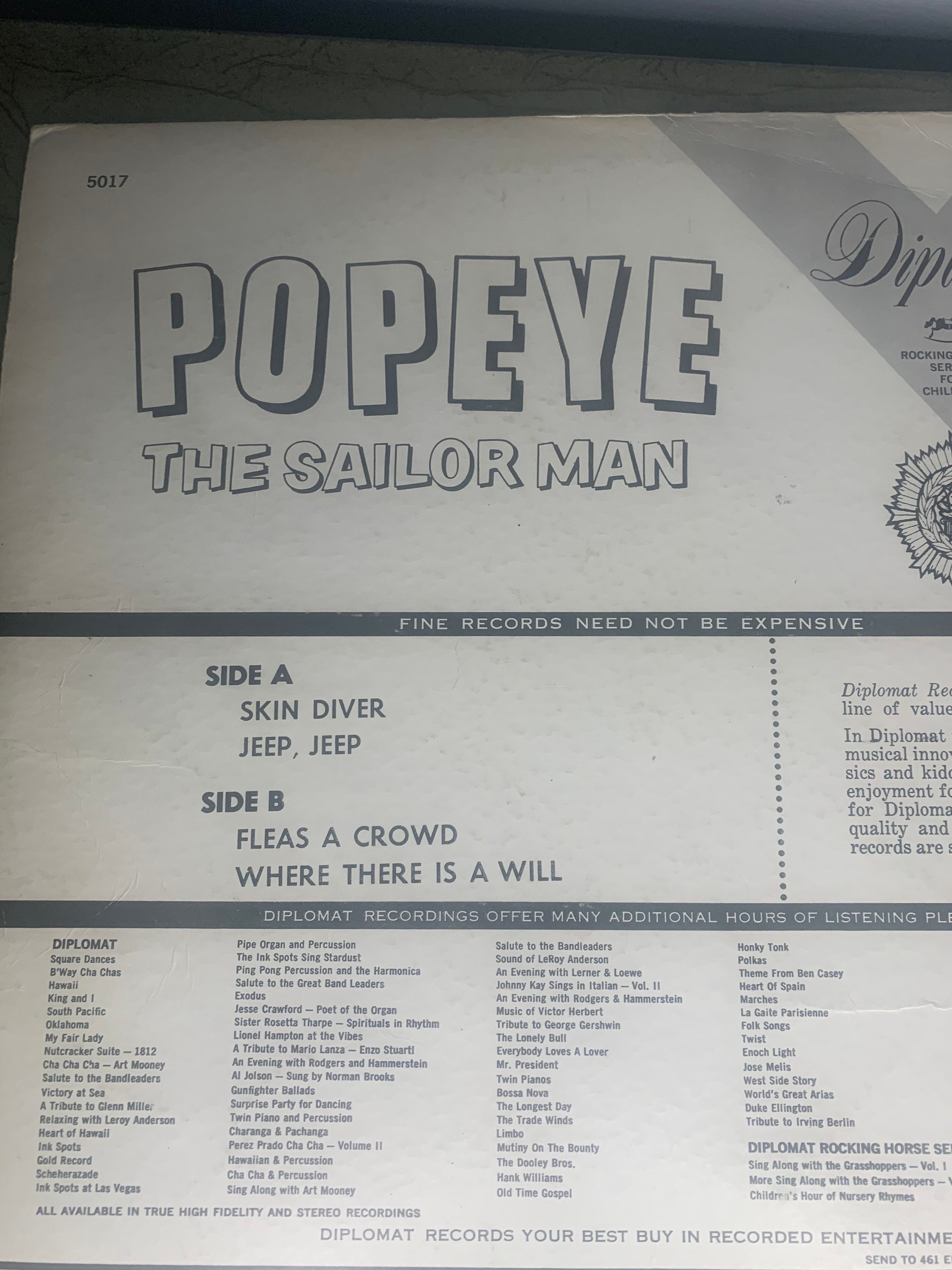 Popeye the Sailor Man Vinyl LP Diplomat Records 5017 Rocking Horse ...