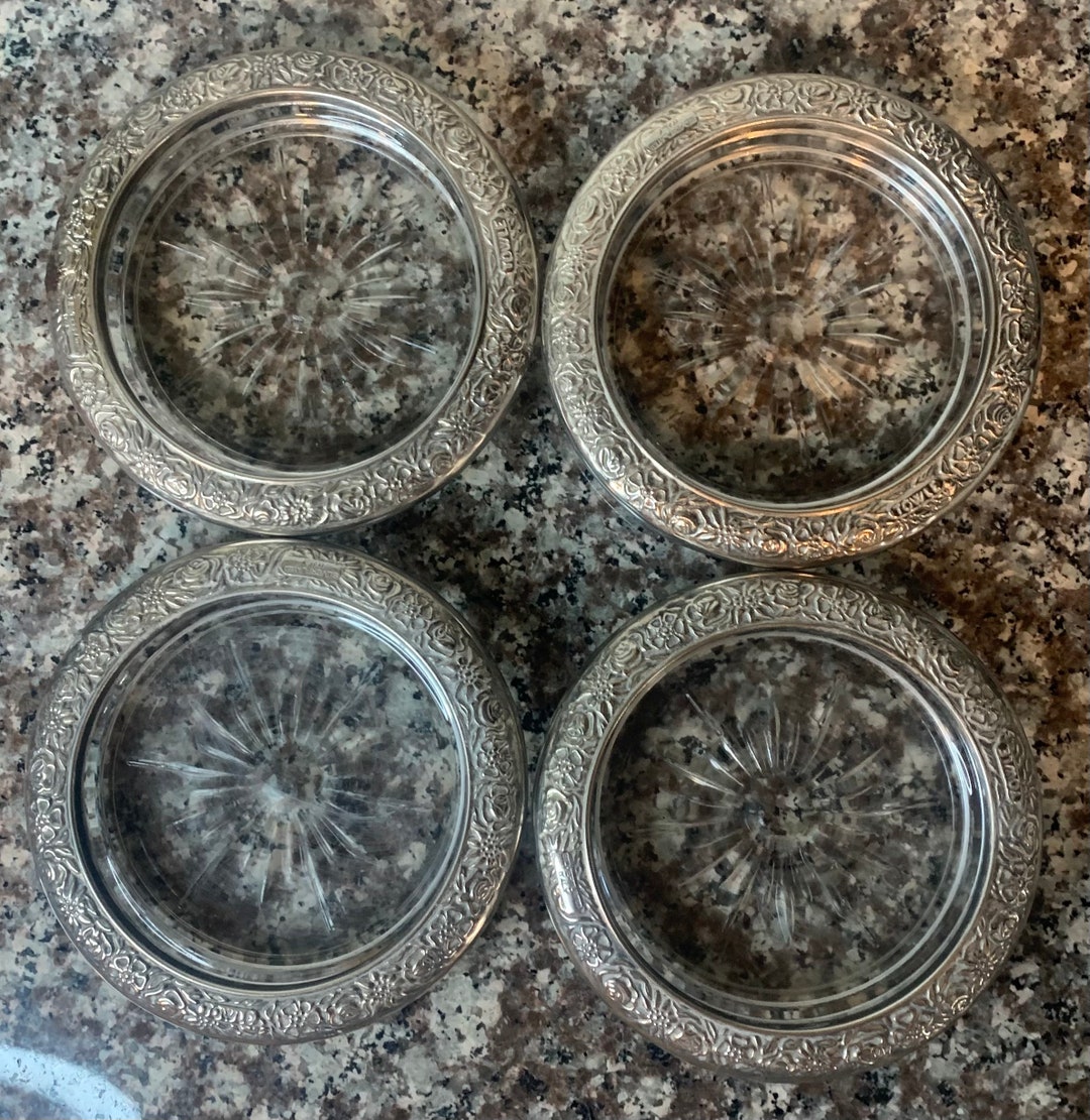Vintage Set of 4 Towle Silverplated Crystal Glass Coasters - Etsy