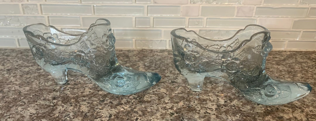 Vintage Set of 2 Fenton Shoes | Blue Glass | Floral Design | - Etsy