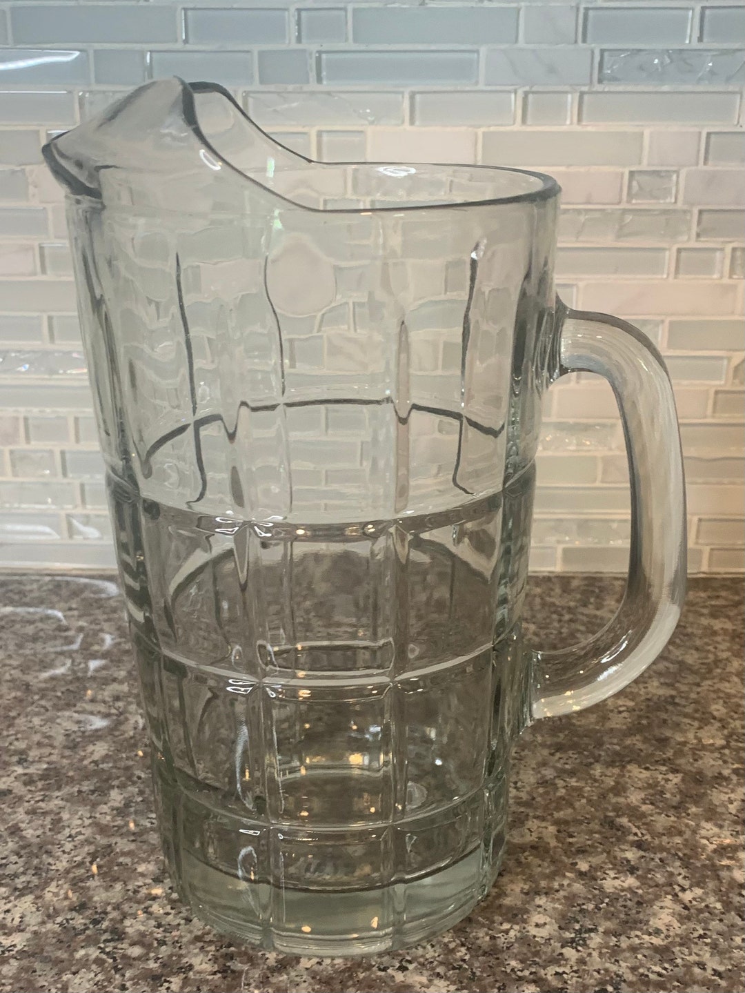 Vintage Anchor Hocking Tartan Clear Beveled Glass Handled Pitcher - Etsy