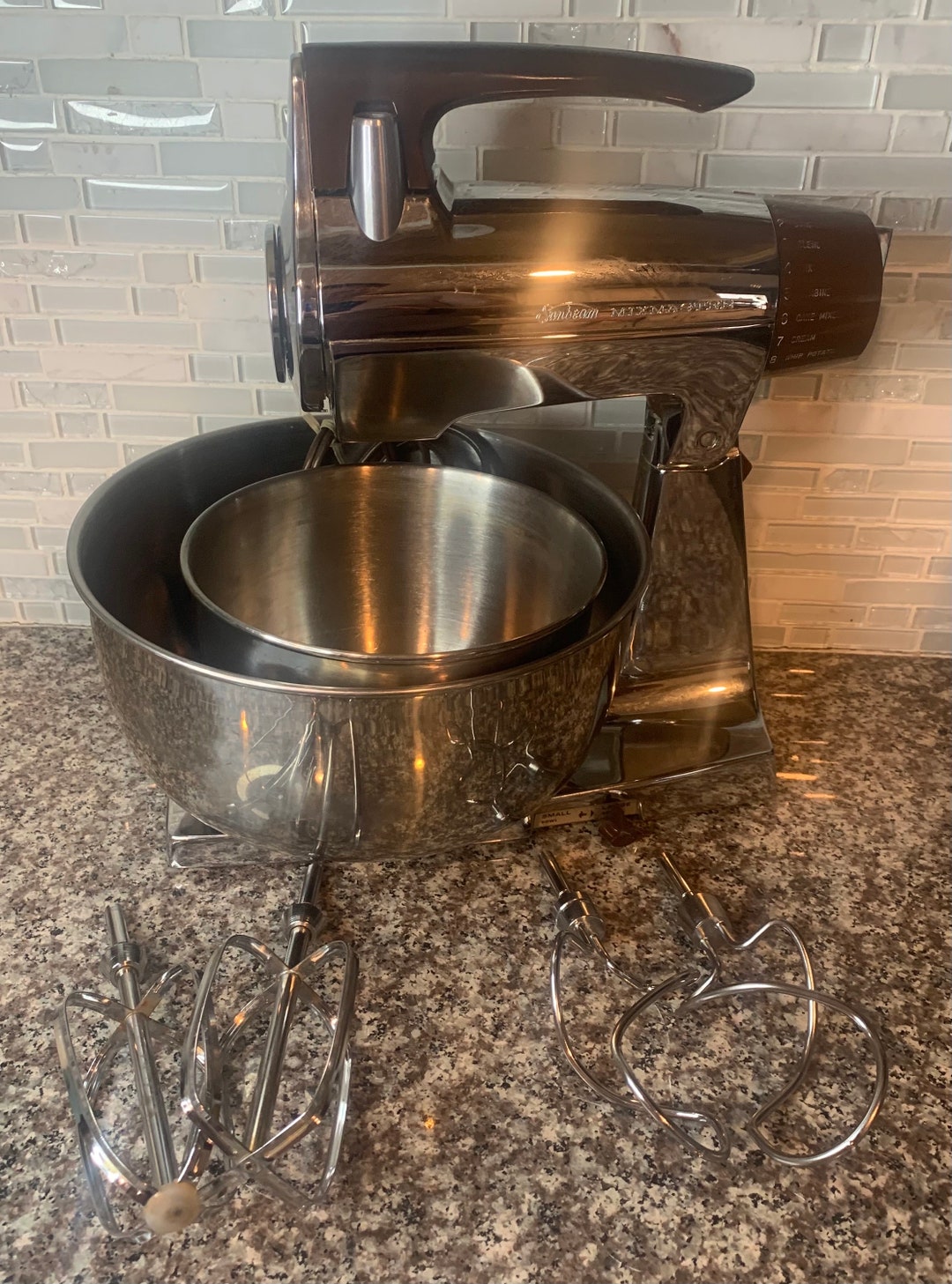 Vintage Sunbeam Deluxe Mixmaster Mixer 2 Stainless Bowls 2 Sets of ...