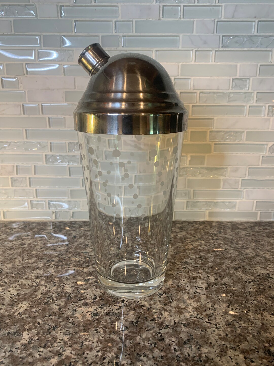 Mid Century Libbey Cocktail Shaker. Glass With Etched Frosted Polka ...