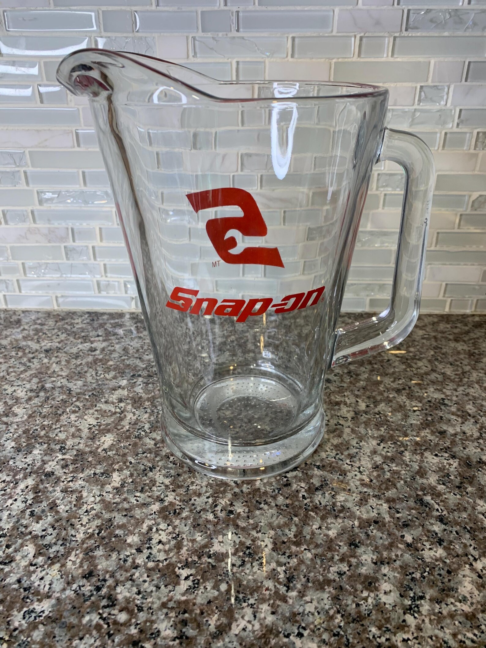 Vintage Snap-on Glass Pitcher and 3 Pint Glasses Collectible Beer Man ...