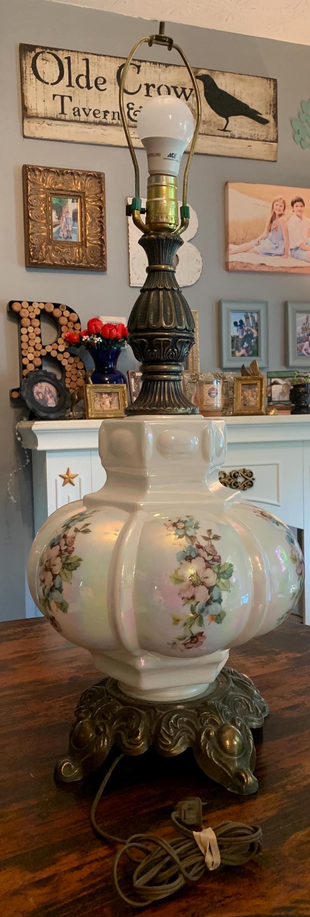 Antique Carl Falkenstein Iridescent Glass Table Lamp | Works | Floral ...