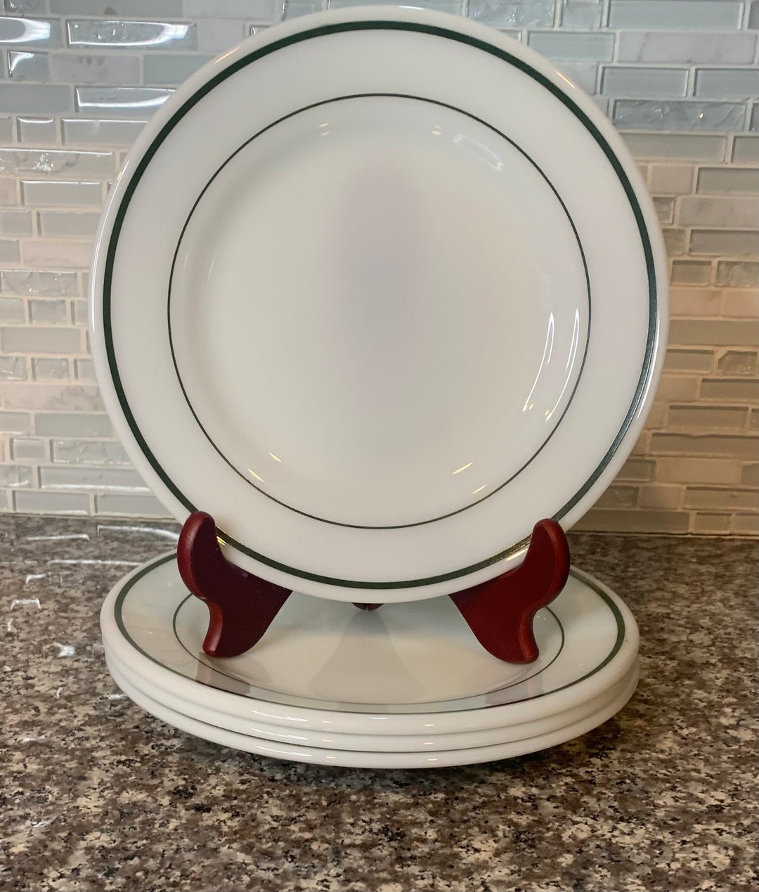 Vintage Set of 4 Pyrex Emerald Green Band Restaurant Heavy Duty Dinner ...