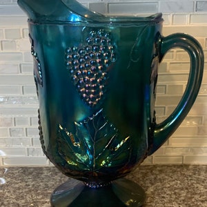 Indiana Glass Blue Iridescent Carnival Glass Pitcher and - Etsy