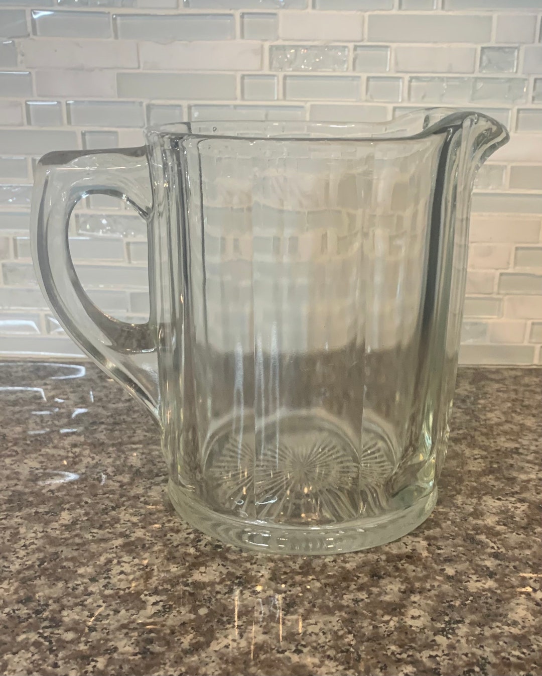 Vintage Ribbed Depression Glass Pitcher - Etsy