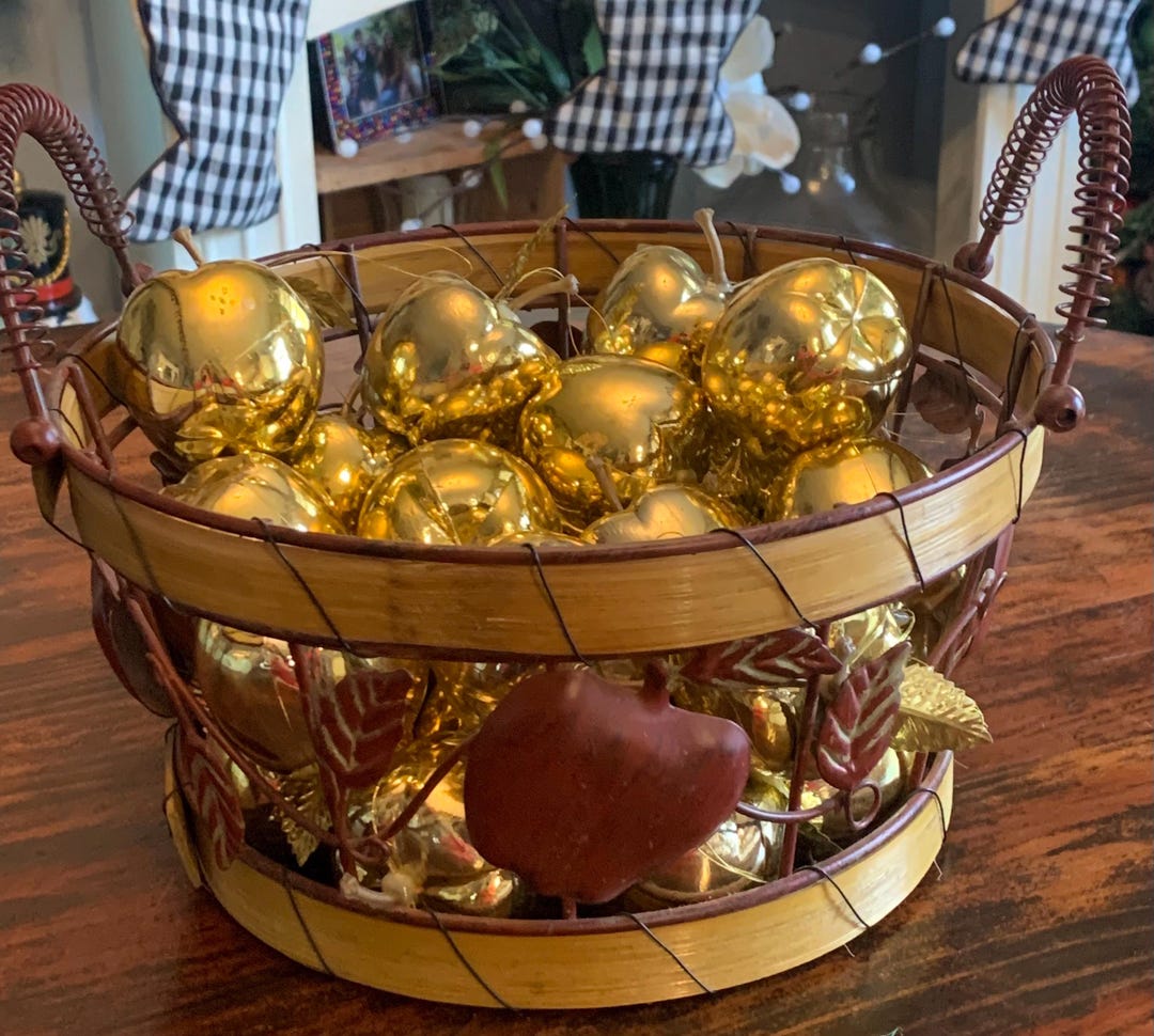 Vintage Apple Basket Filled With Golden Apple Ornaments - Etsy