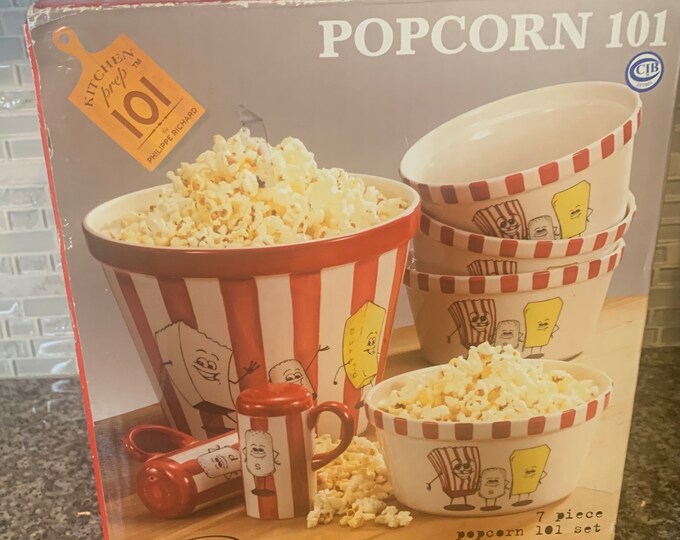 NIB Kitchen Prep 101 Popcorn 7 Piece Ceramic Popcorn Set | Bucket | 4 ...