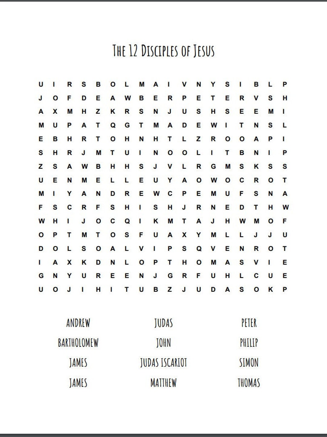 The 12 Disciples Word Search - Etsy