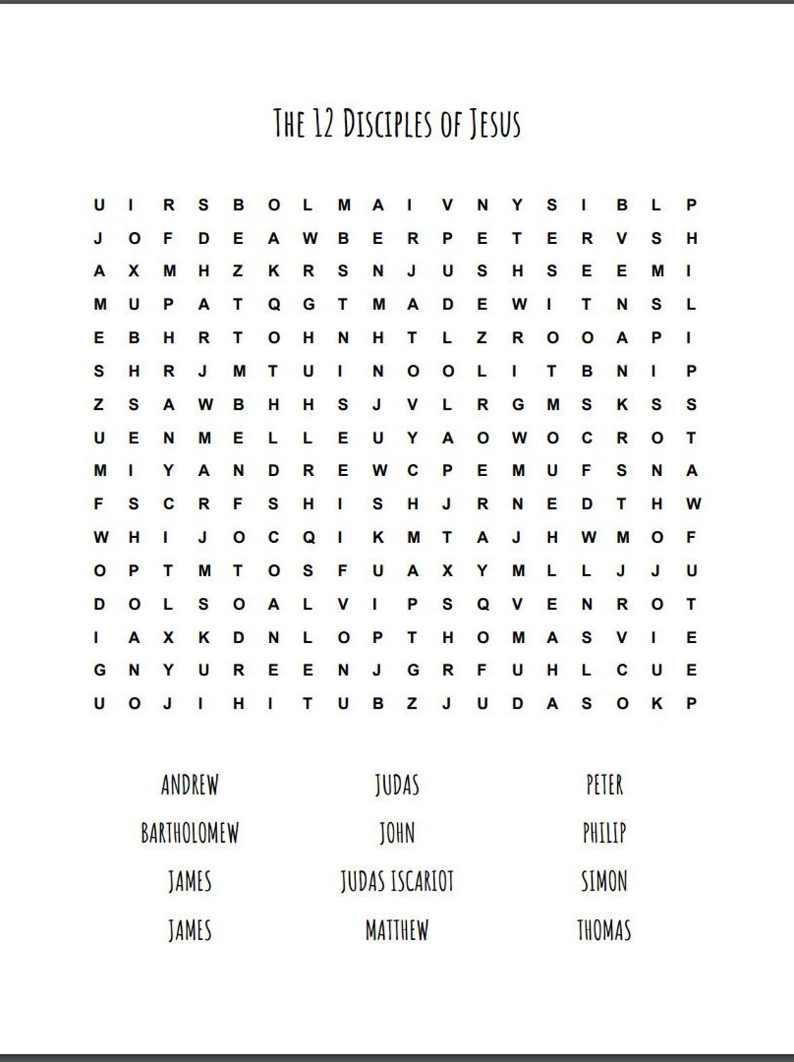 The 12 Disciples Word Search - Etsy