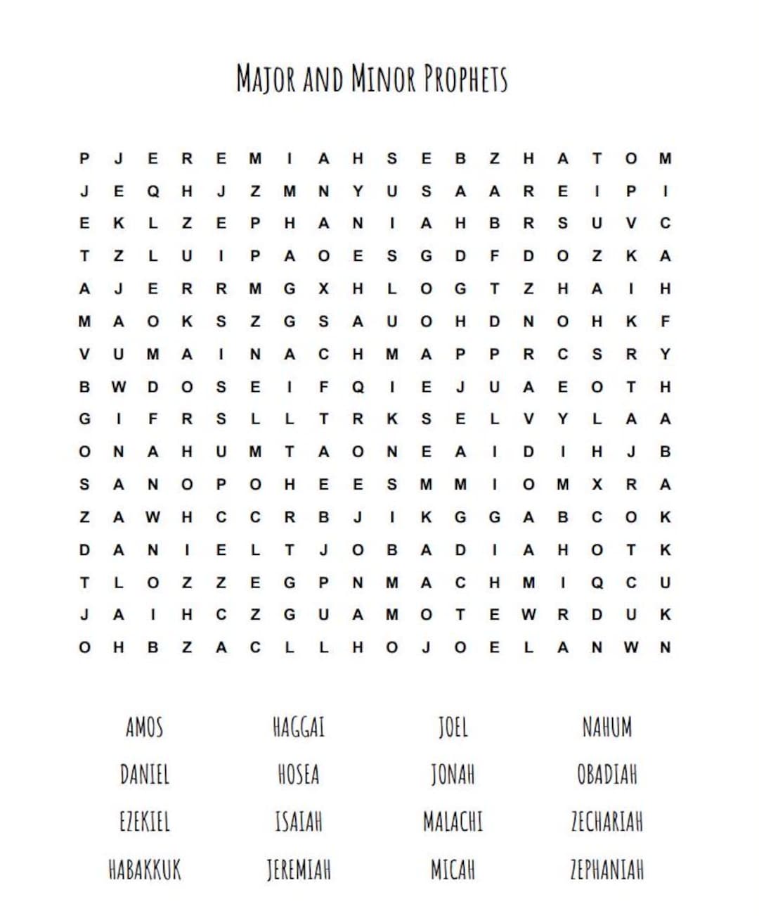 Major and Minor Prophets Word Search - Etsy