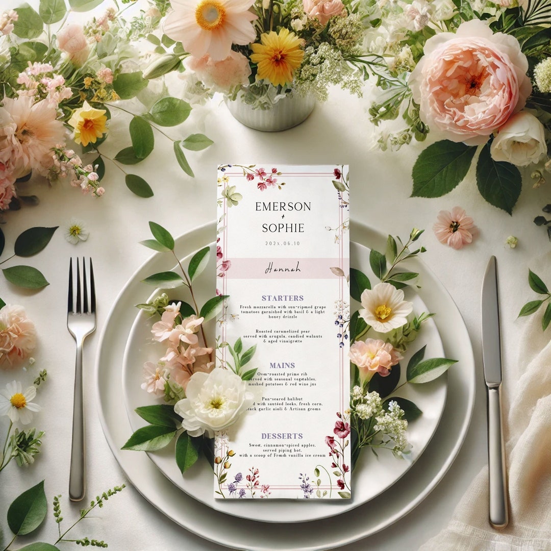 PRINTED Personalized Elegant Wedding Menus With Calligraphy Guest Names ...