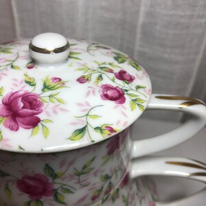 RARE Lefton Rose Chintz Stacking Teapot Set Hand Painted Porcelain 3 ...