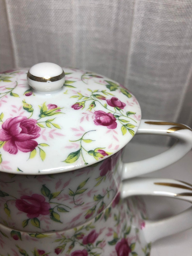 RARE Lefton Rose Chintz Stacking Teapot Set Hand Painted Porcelain 3 ...