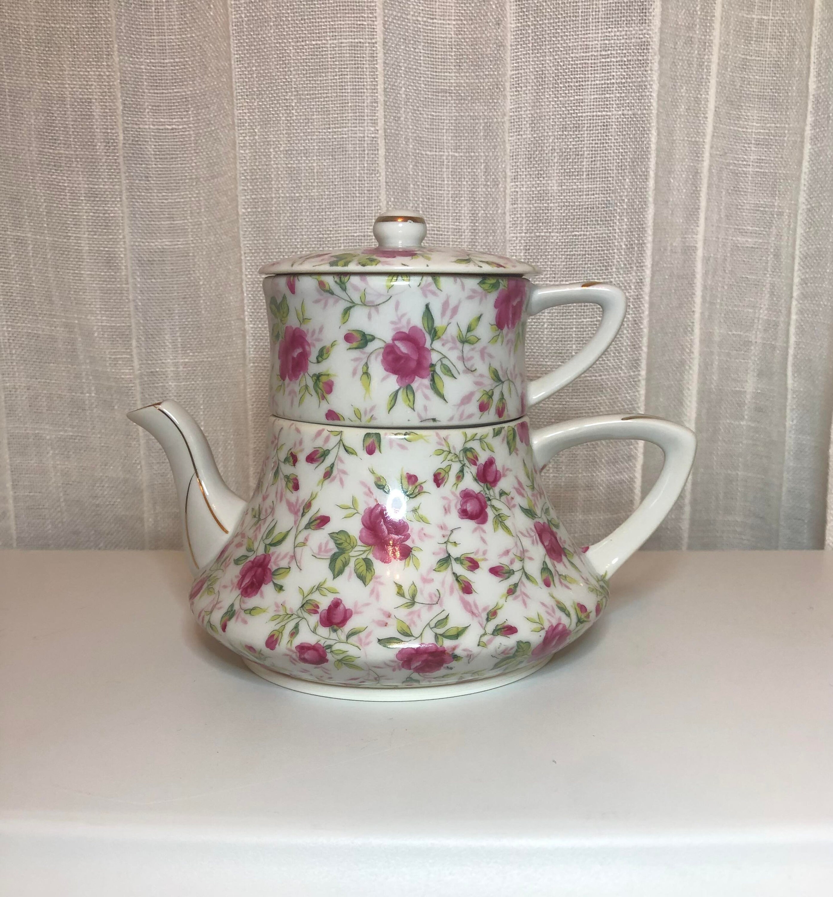 RARE Lefton Rose Chintz Stacking Teapot Set Hand Painted Porcelain 3 ...