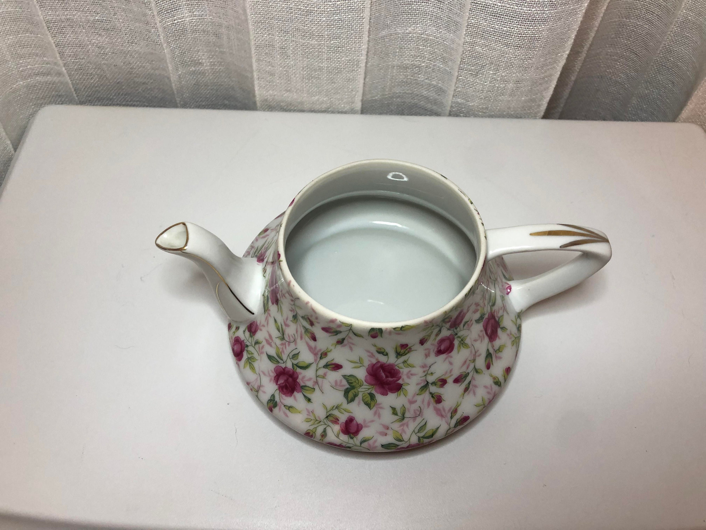 RARE Lefton Rose Chintz Stacking Teapot Set Hand Painted Porcelain 3 ...