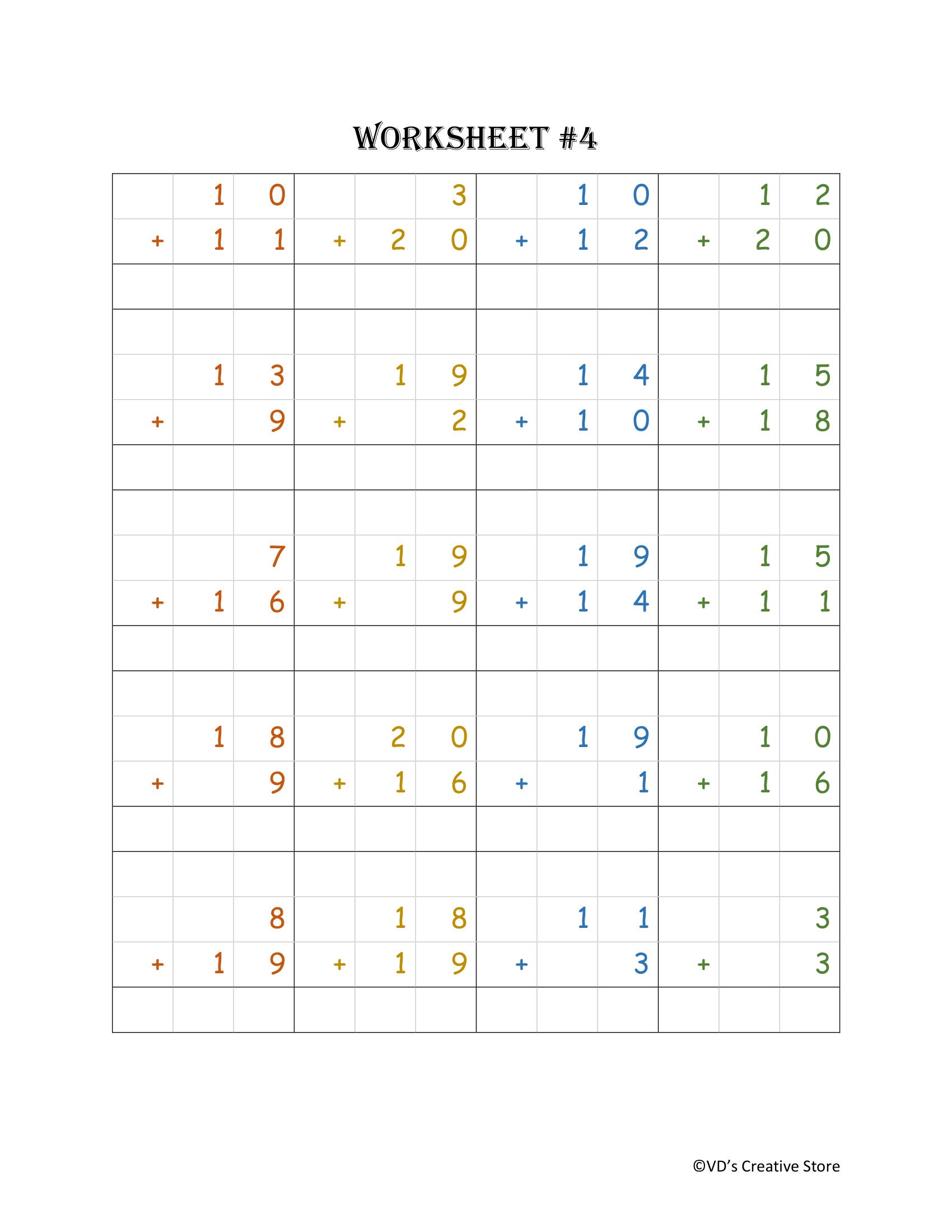 10 Printable Addition Worksheets Numbers Range: 1-20 Answers Included ...