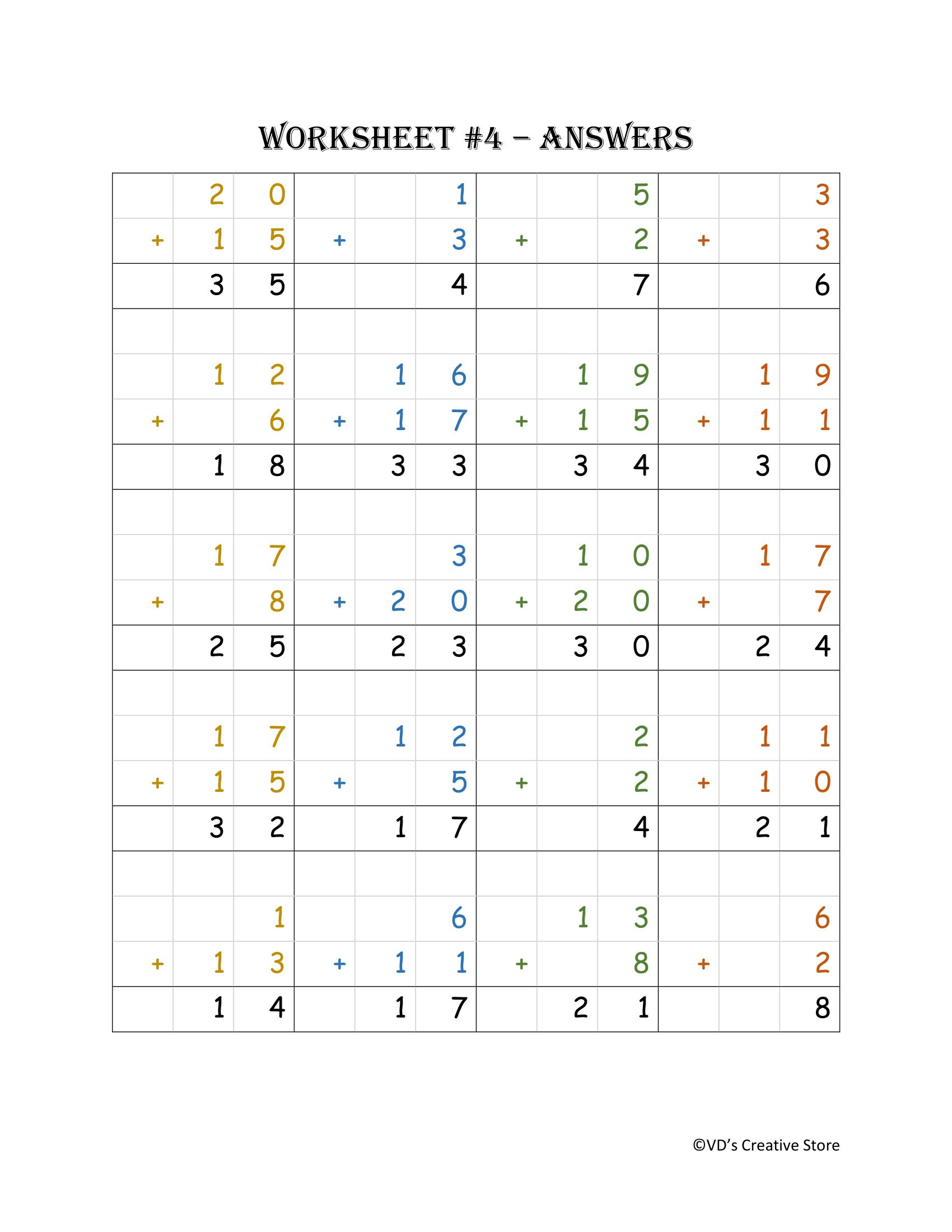 20 Printable Addition Worksheets Numbers Range: 1-20 Answers Included ...