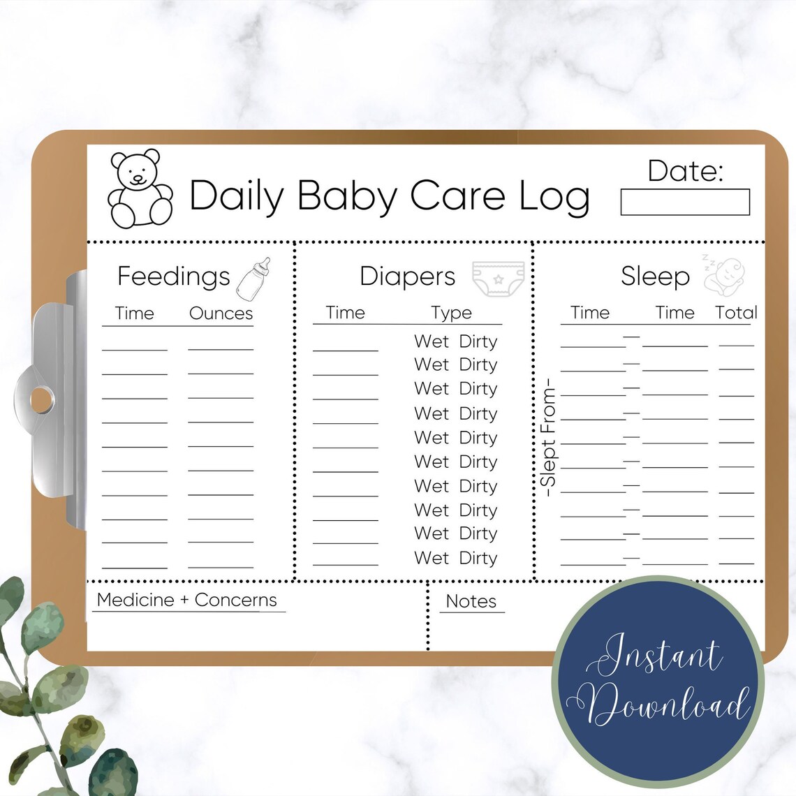 Baby Daily Log | Daily Baby Tracking | Infant Daily Log and Tracking ...