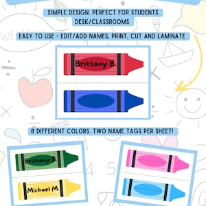 Crayon Name Tags (editable Version) - Etsy