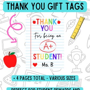 Student Thank You Gift Tags - Etsy